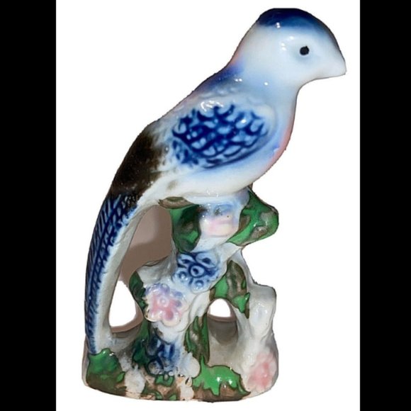 Accents | Vintage Porcelain Blue Bird Pink Chest Statue Figurine Scrub ...